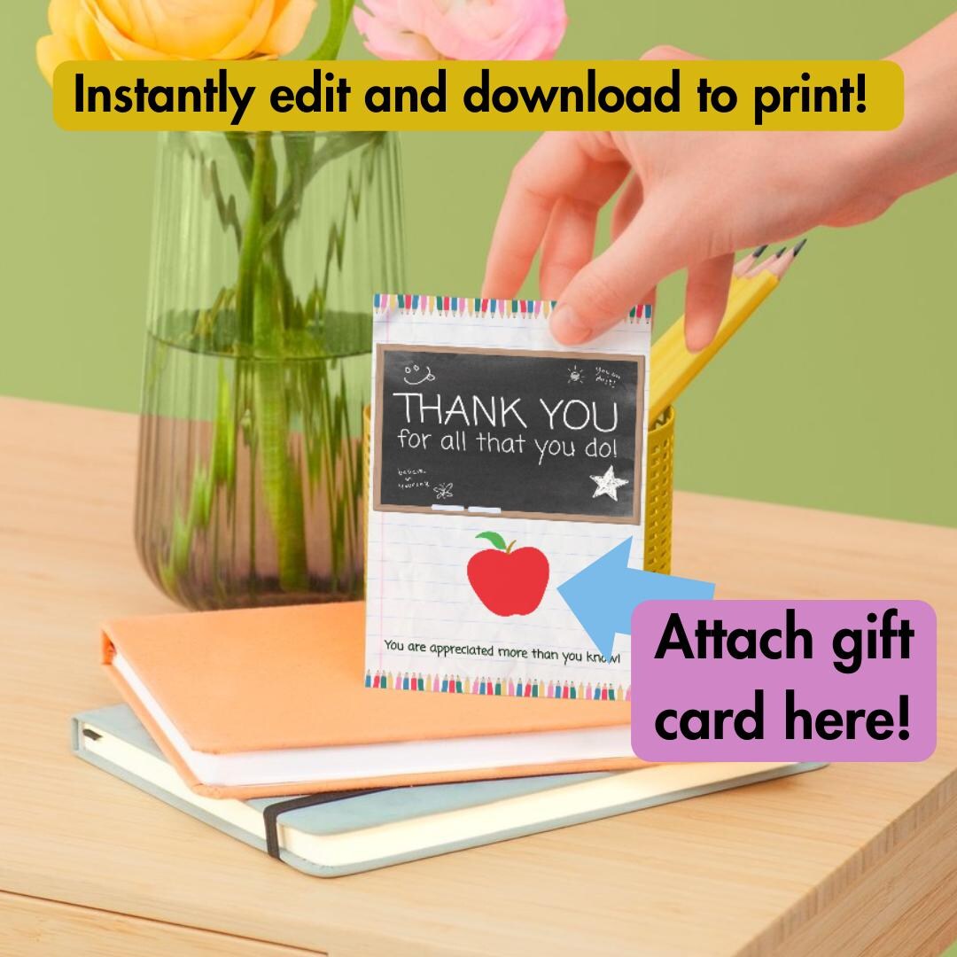 Teacher and Staff Appreciation Gift Card Holder - Chalkboard Design - Etsy