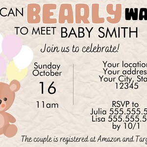 Plantilla de invitación para baby shower Can Bearly Wait con extras ...