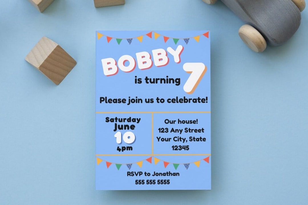 Blue Birthday Invite Template for Any Age - Etsy