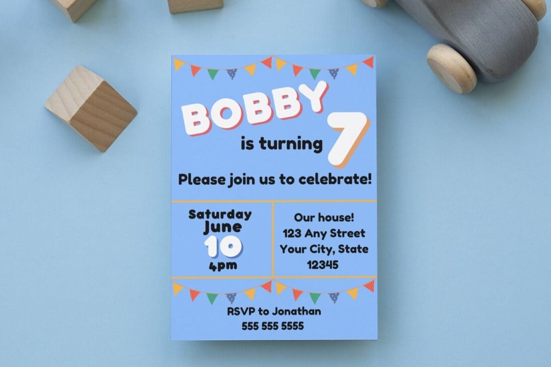 Blue Birthday Invite Template for Any Age - Etsy