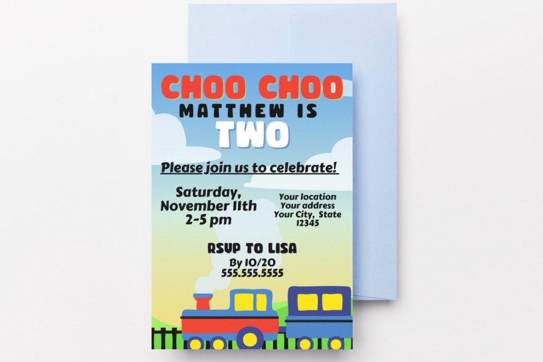 Choo Choo Second Birthday Invitation Template - Etsy