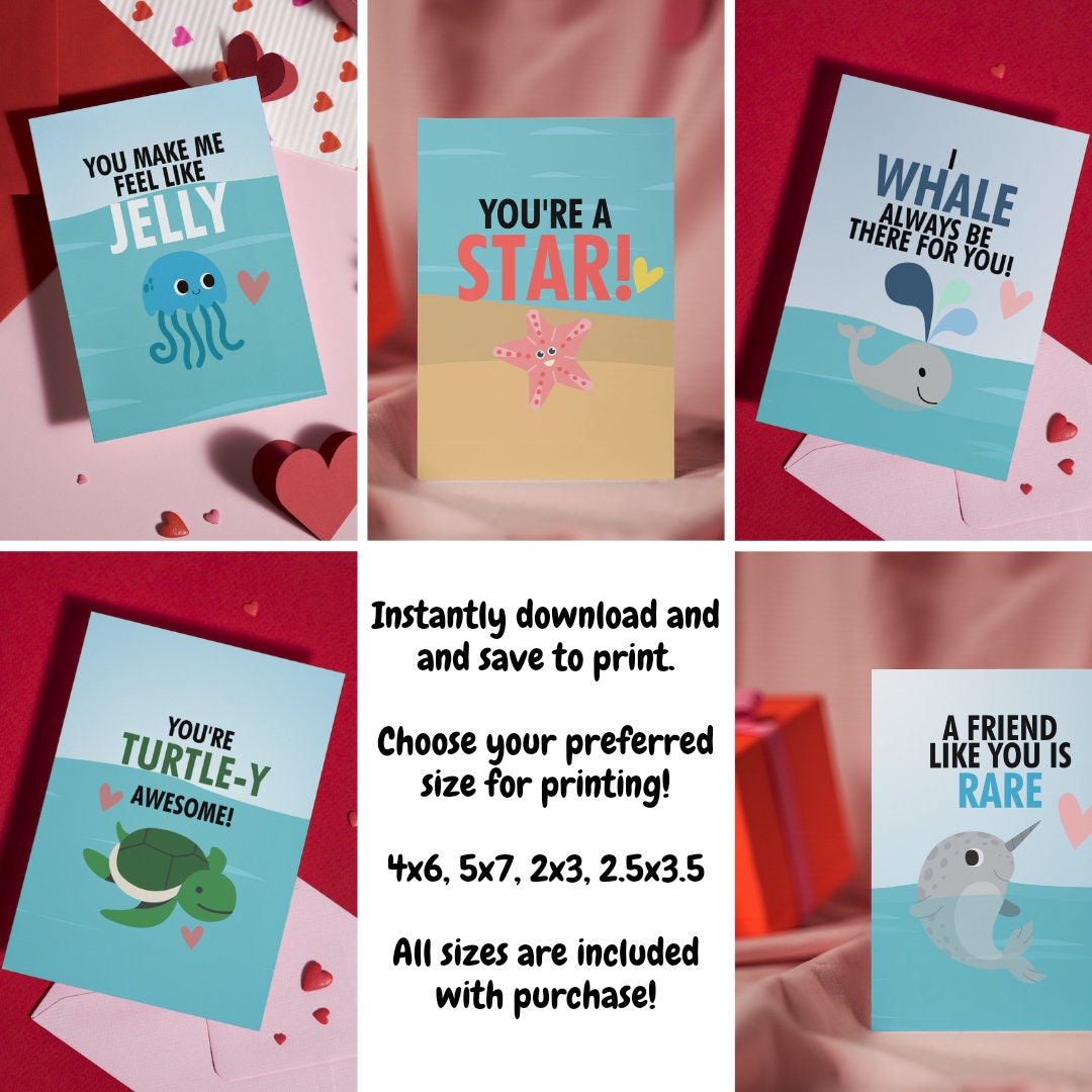 Sea Life Printable Valentines-instant Download - Etsy