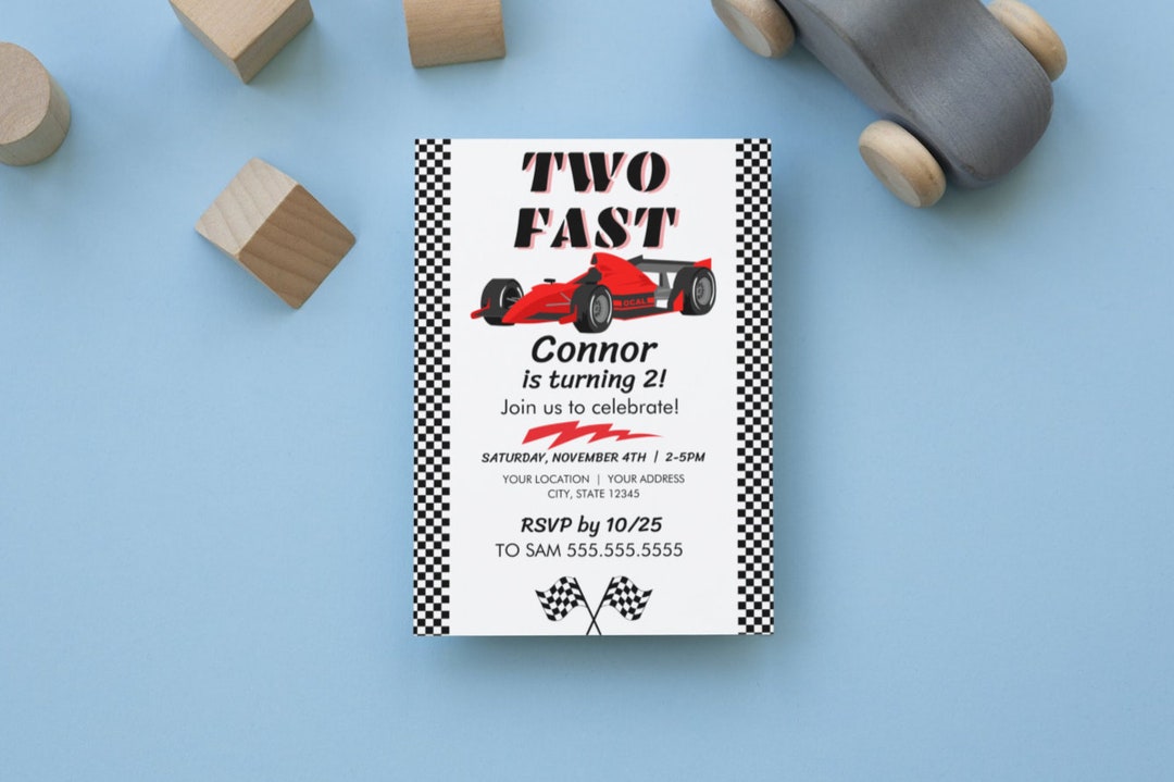 Two Fast Second Birthday Invitation Template - Etsy