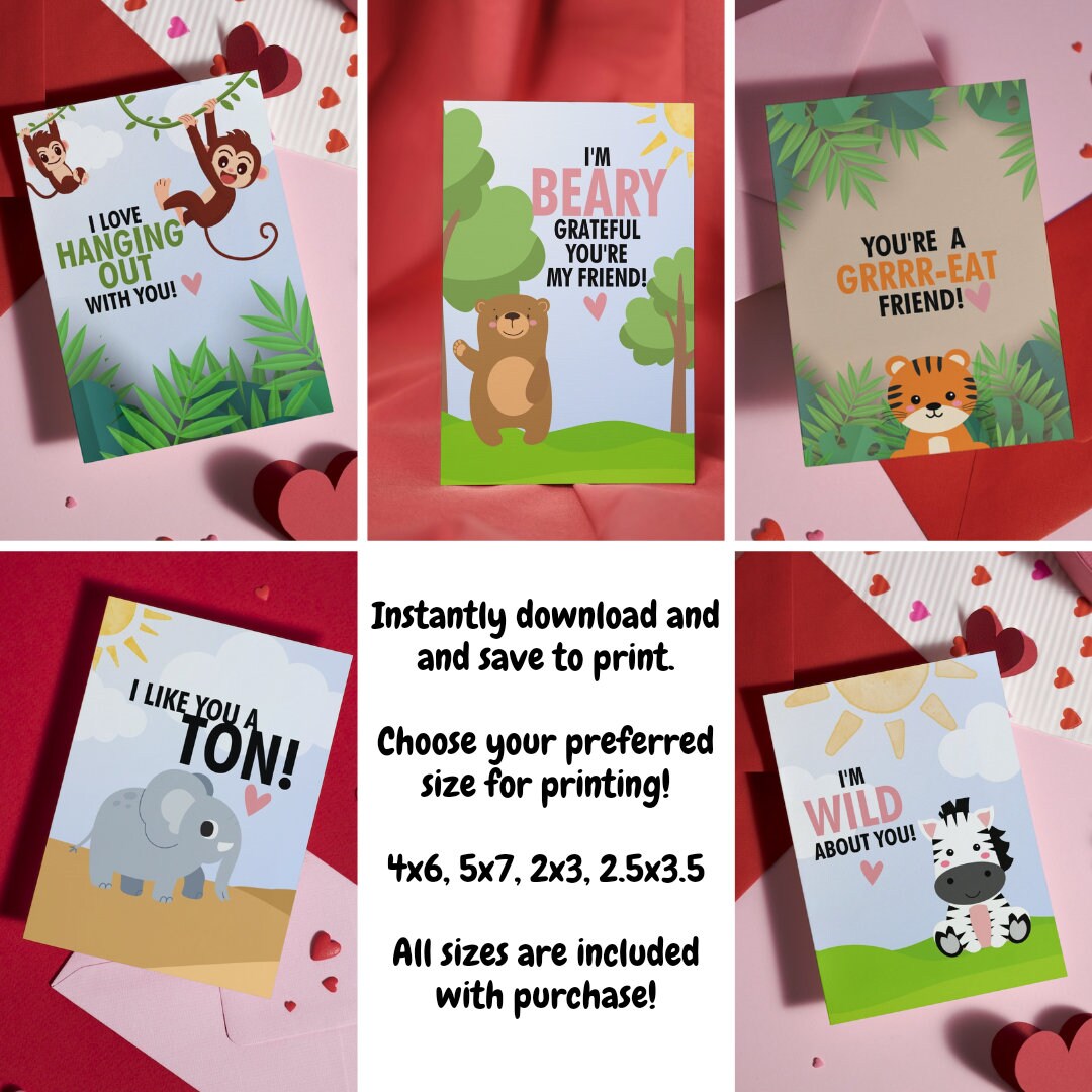 Wild Animal Valentines- Printable, Instant Download - Etsy