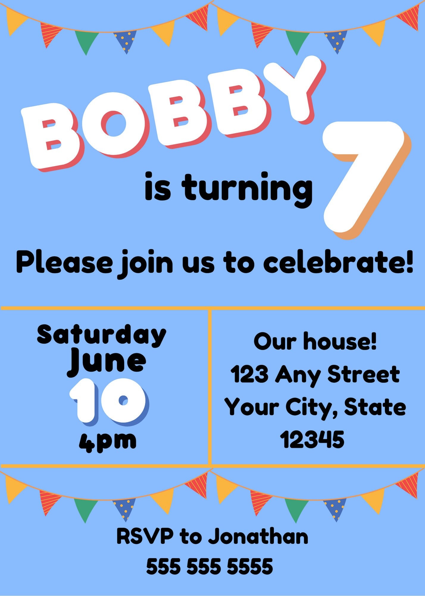 Blue Birthday Invite Template for Any Age - Etsy