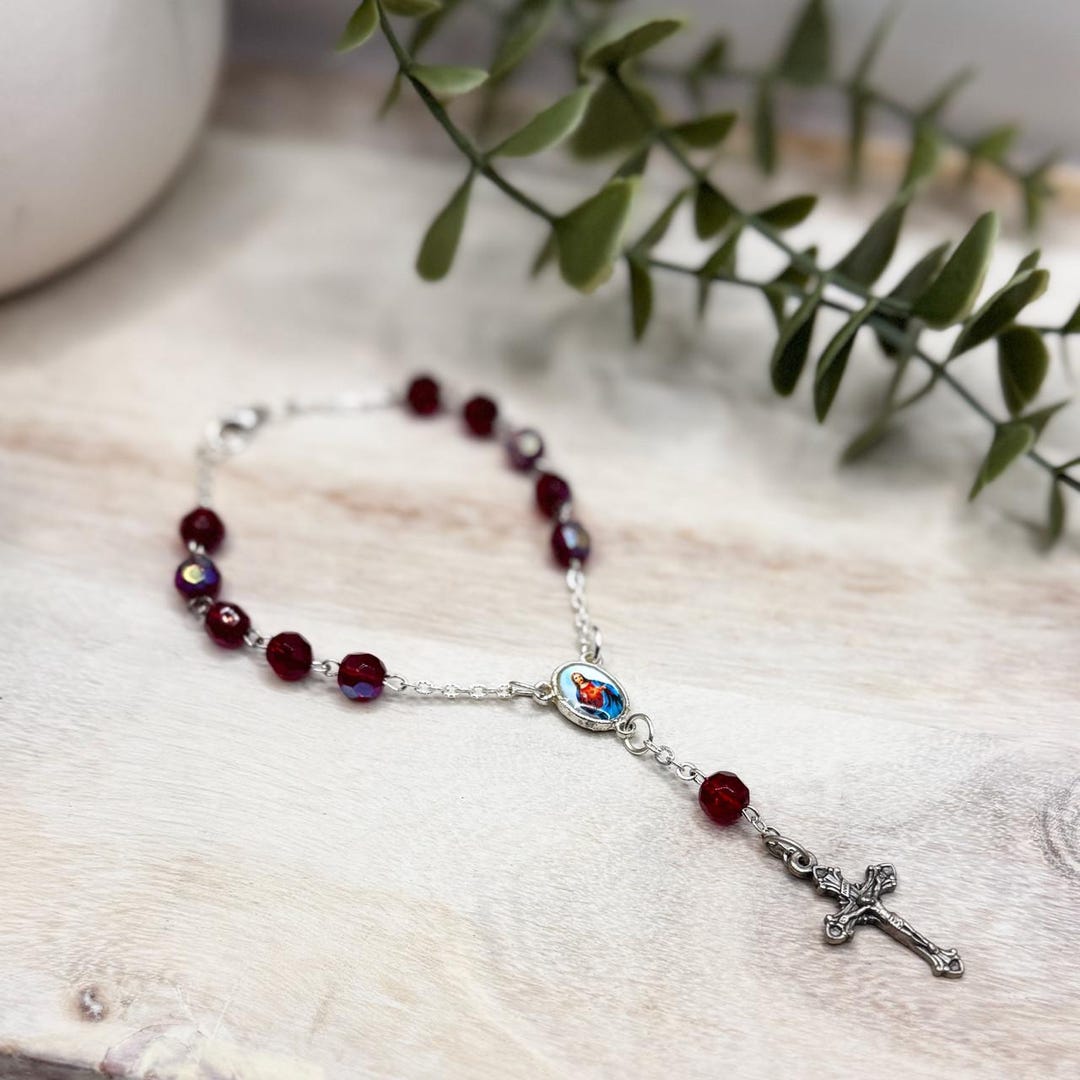 Sacred Heart Red Crystal Car Rosary – Catholic Auto Rosary - Etsy