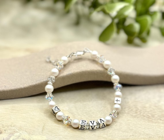 Swarovski Crystal and Pearl Personalised Christening Bracelet. Perfect Baptism Gift Communion Gift Christening Gift Confirmation Gift Etsy