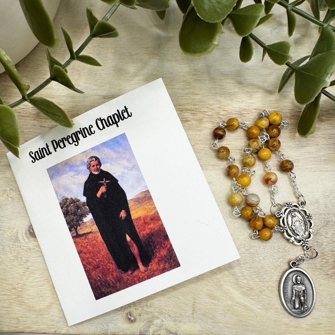 Picture Jasper Saint Peregrine Chaplet | Silver-plated Miraculous Medal ...