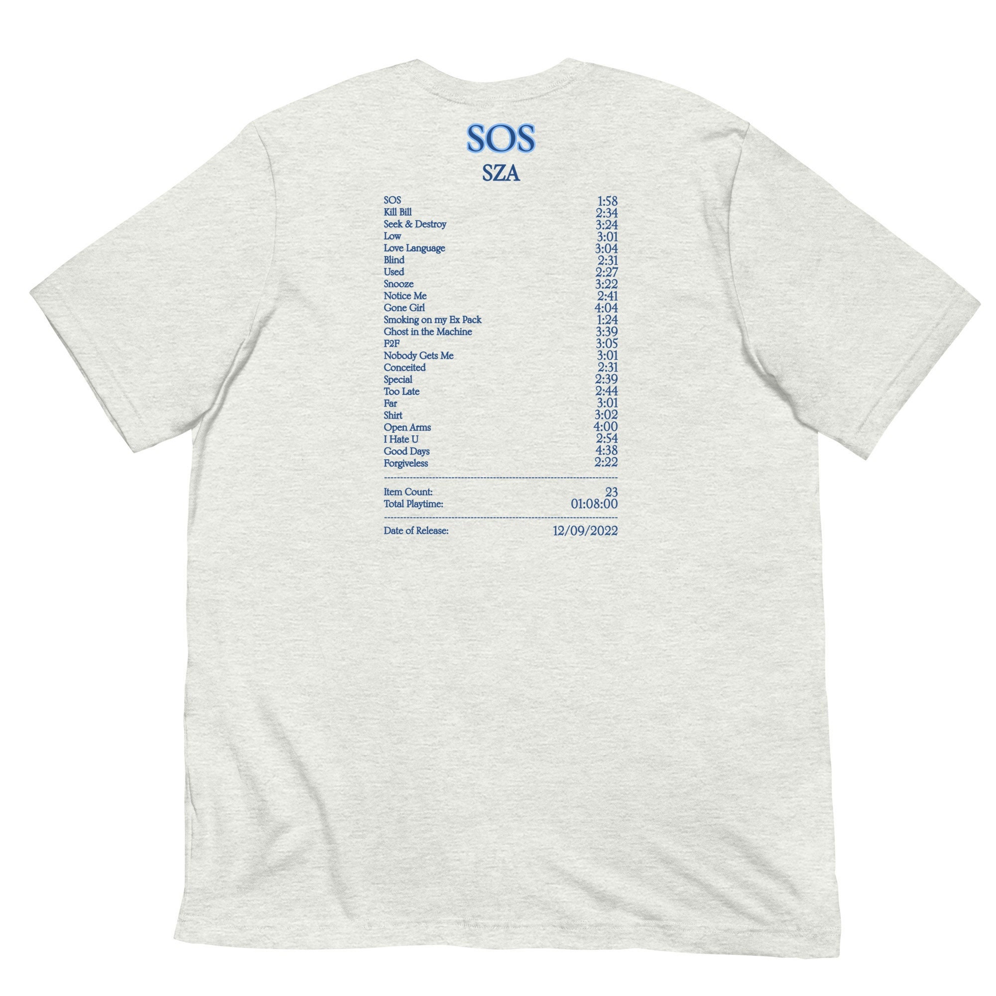 SZA SOS Tracklist Short-sleeve T-shirt | Album Tee Shirt | Merch - Etsy