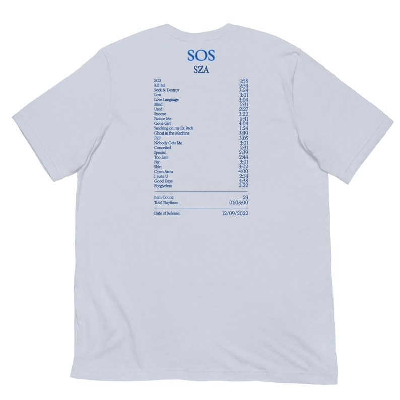 SZA SOS Tracklist Short-sleeve T-shirt | Album Tee Shirt | Merch - Etsy
