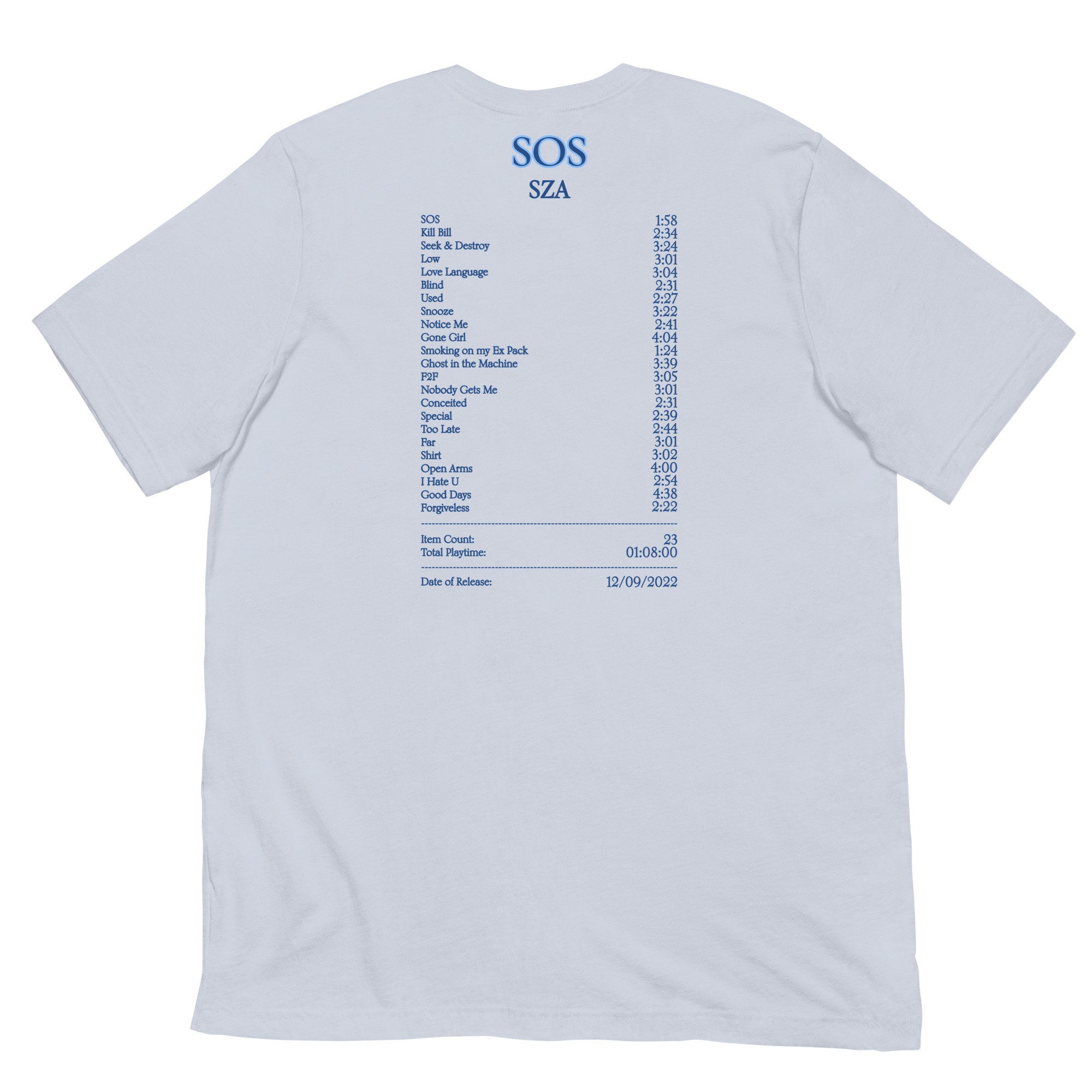 SZA SOS Tracklist Short-sleeve T-shirt | Album Tee Shirt | Merch - Etsy