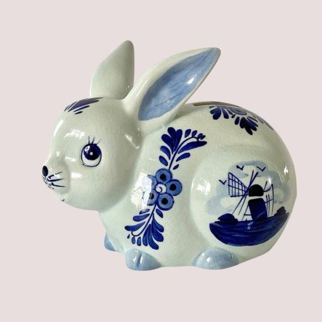 Vintage Delft Blue Holland Delftblauw Blue & White Bunny Rabbit Bank ...
