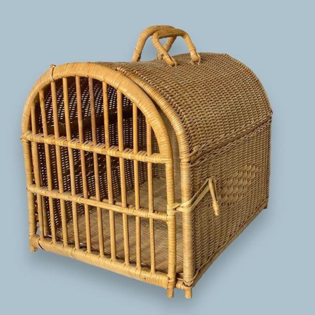 Wicker & Cane Vintage Woven Pet Carrier Transport Cage Large SZ 16.5x ...