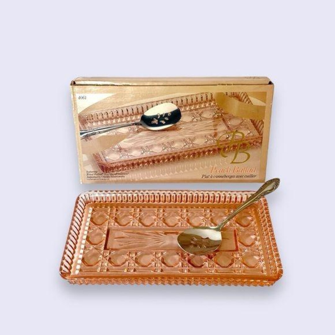 Peach Ballad Vintage Cranberry Tray W/ Server Pink Glass Oneida 8.5” - Etsy
