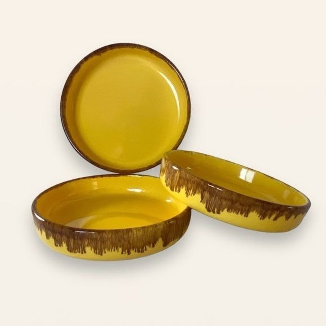Vintage Jaska of California Cascade Ware Bowls Yellow & Brown Drip ...