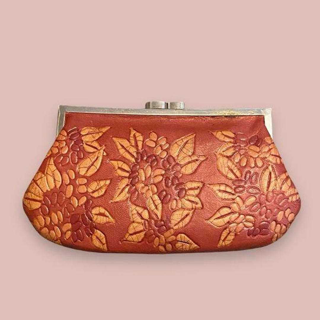 Vintage Hand Tooled Leather Kiss Clasp Clutch Wallet Pouch 9 X 5.5” - Etsy