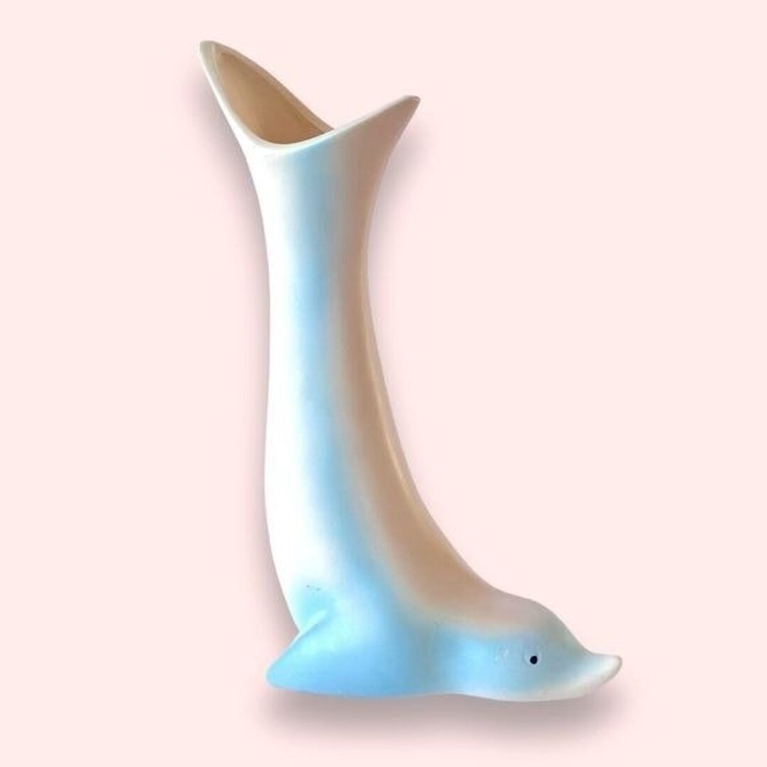 RARE Vintage MCM Bisque Dolphin Vase 10” Made in Japan Pink & Blue - Etsy