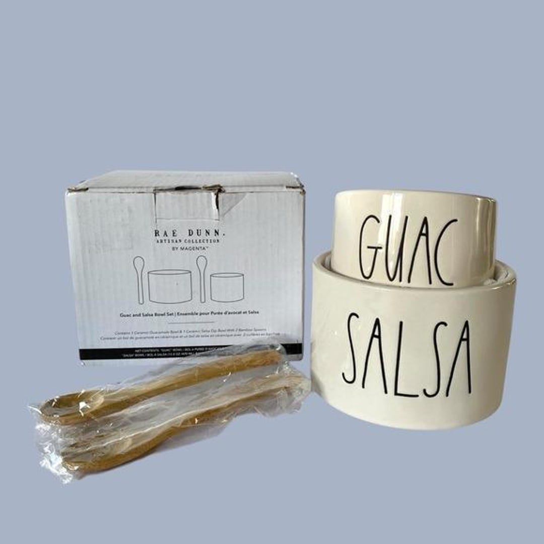 NWT Magenta X Rae Dunn Artisan GUAC + SALSA Set With 2 Bamboo Spoons - Etsy