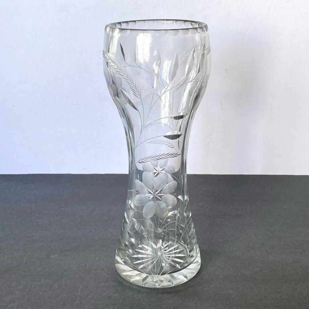 ABP Vintage Cut Glass Corset Vase Fern & Floral Design American ...
