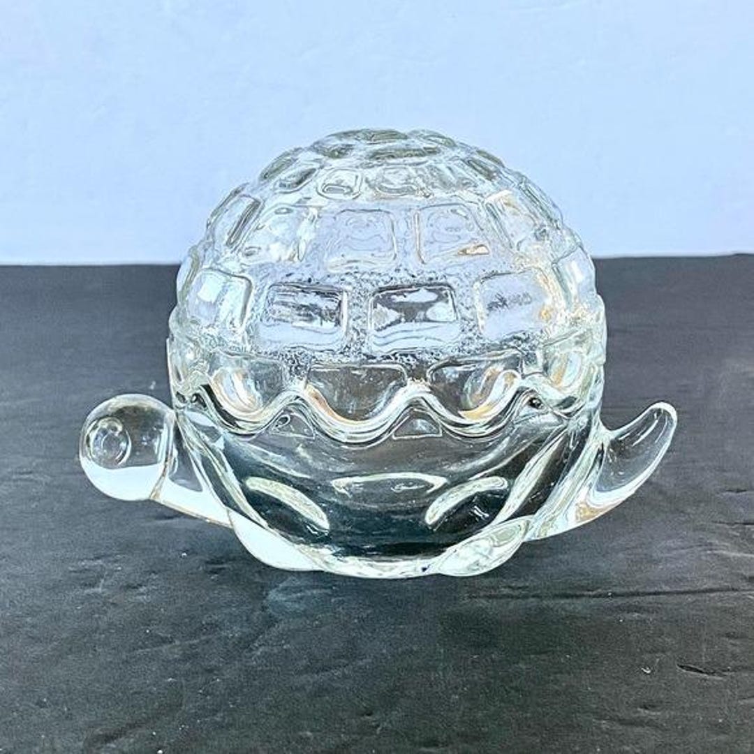 Vintage Anchor Hocking Glass 2pc Clear Turtle Tortoise Trinket Box 4.5 ...