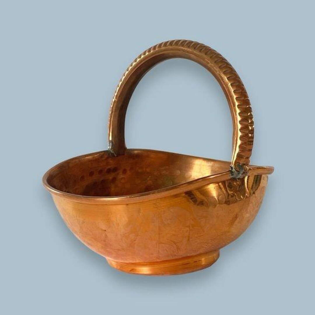 Vintage Small Copper Basket Planter Hammered Copper Rope Handle - Etsy
