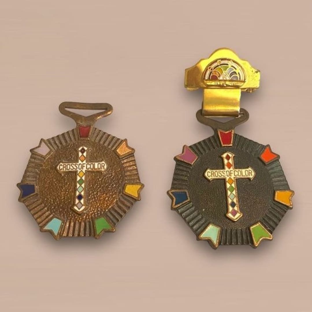 Vintage Cross of Color Medallion Pin Rainbow Order Eastern Star Masonic ...