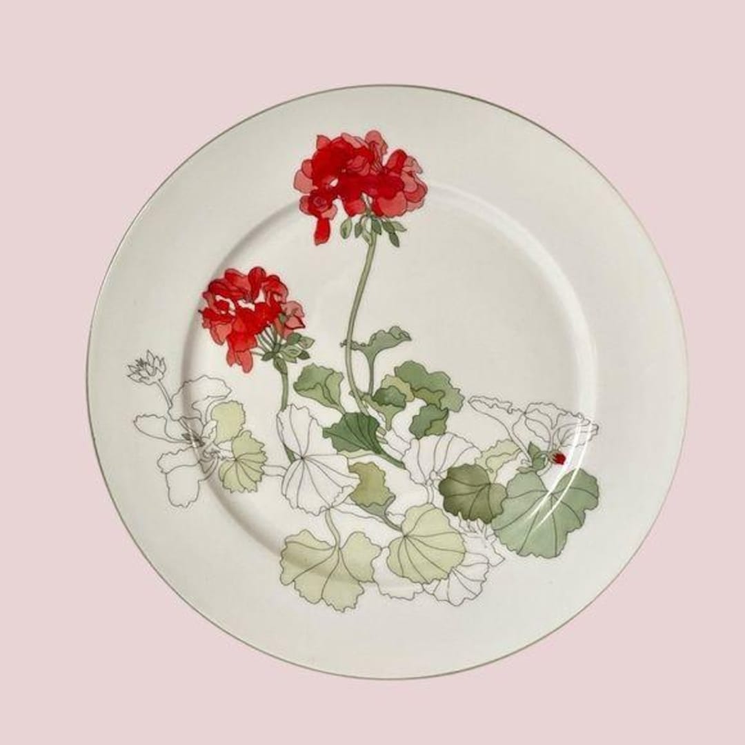 Vintage 1981 Block Spal Portugal Watercolor Geranium Dinner Plate 10.5 ...