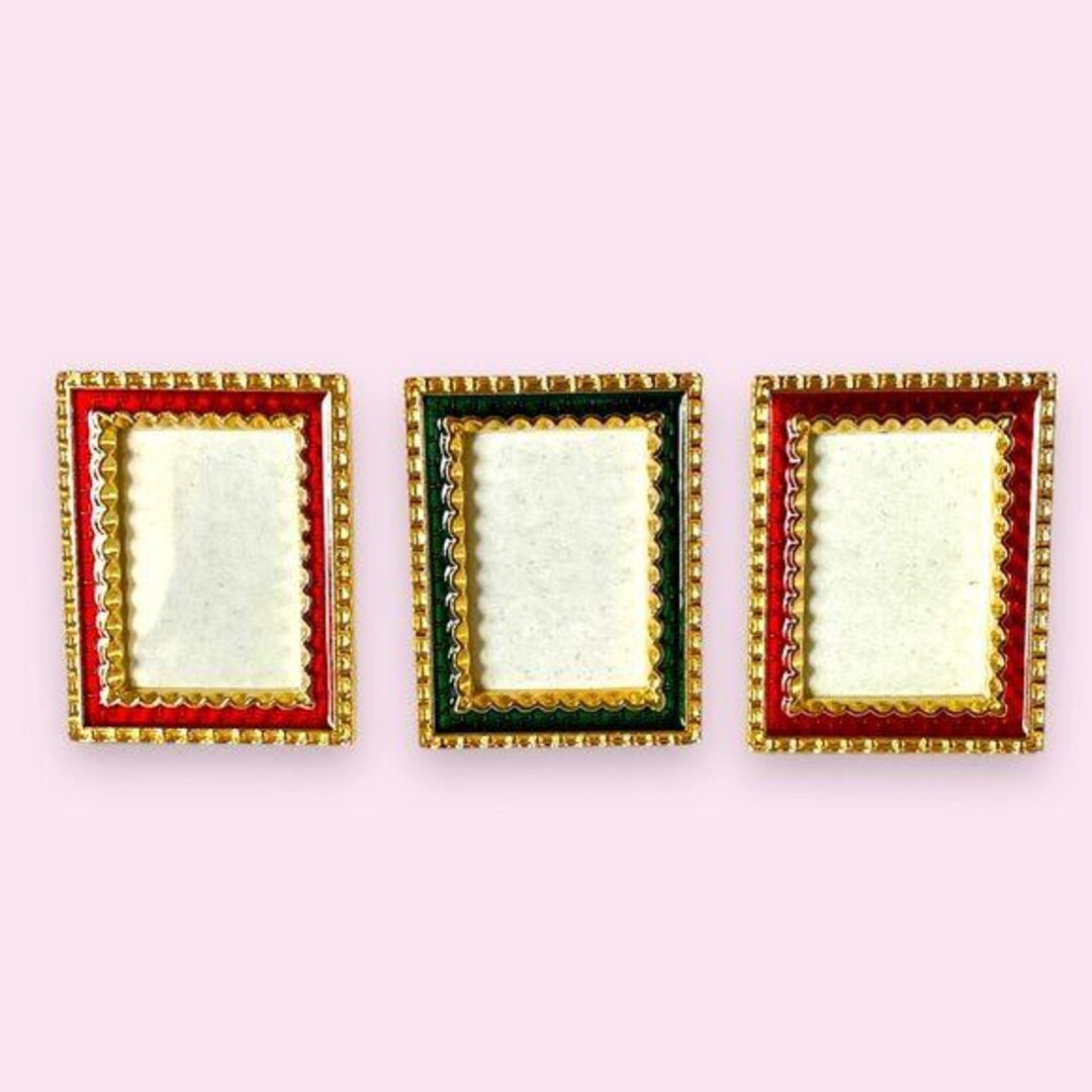 NEW NOS Vintage Miniature Picture Frames Set of 3 Red & Green Enamel ...