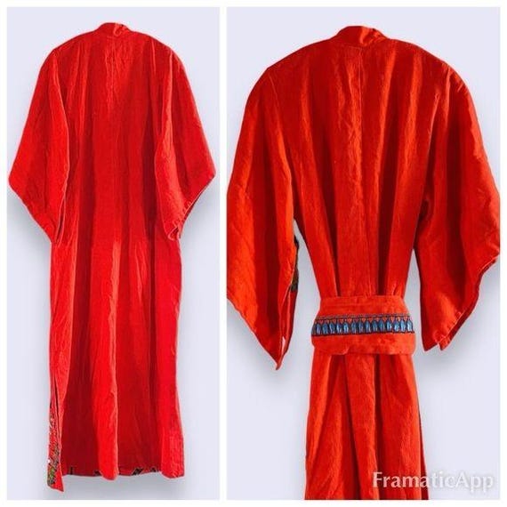 Vintage Chinese Fan Design Kimono Robe Sash Pockets 1… - Gem
