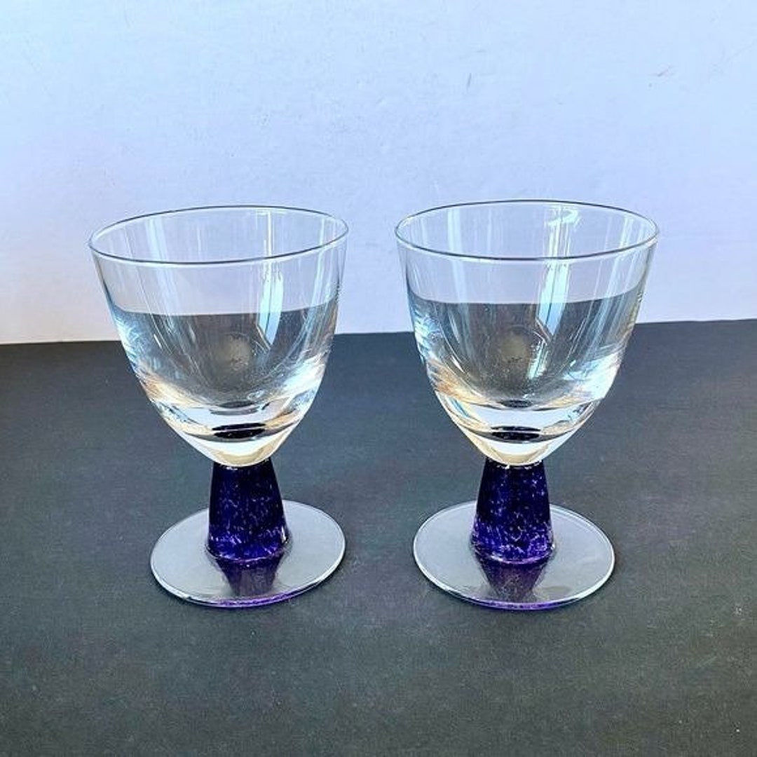 Vintage Denby Storm Water Goblets Set of 2 Blown Glass Purple Stem - Etsy