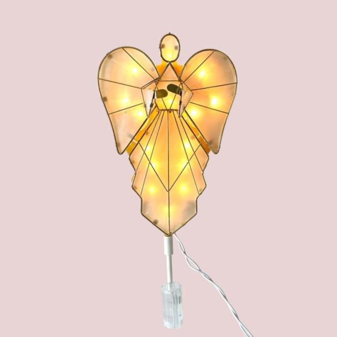 14" Plug-in Faux Capiz Shell Angel Illuminated Tree Topper Christmas ...