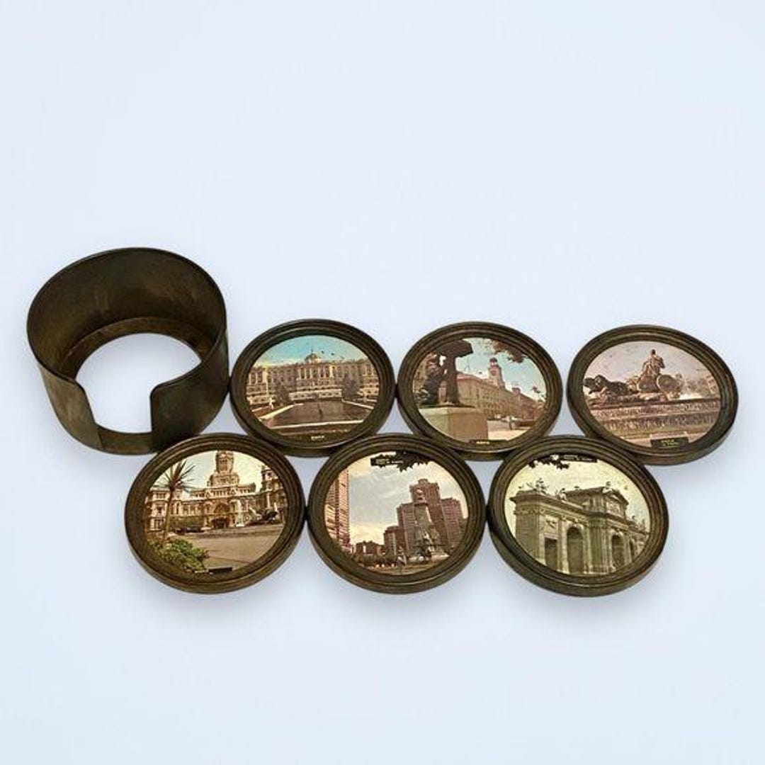 Vintage Utilidad Modelo Madrid Spain Set of 6 Coasters in Caddy Scenic ...