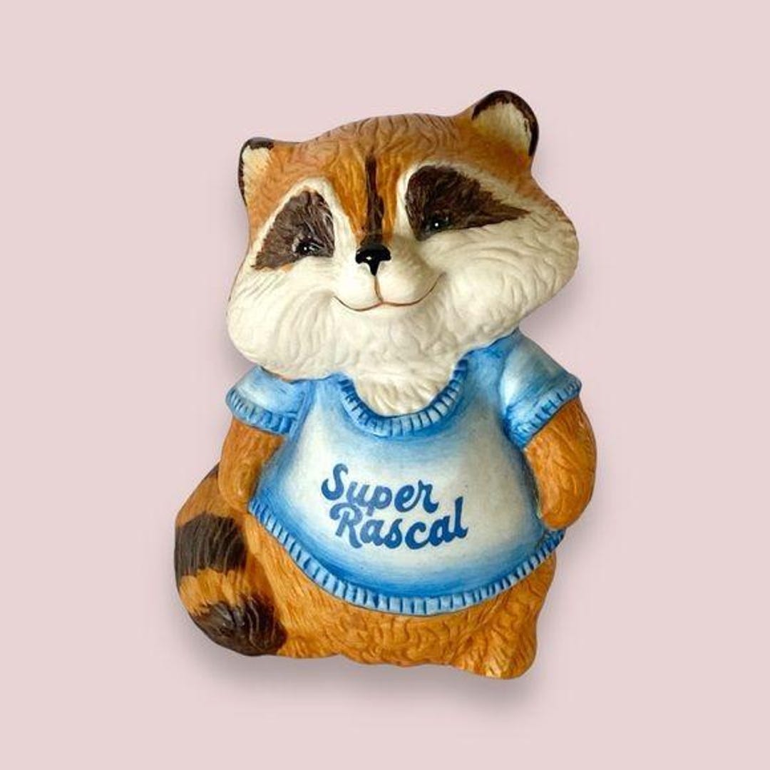 1981 Hallmark Shirt Tales Super Rascal Raccoon Bisque Figurine - Etsy