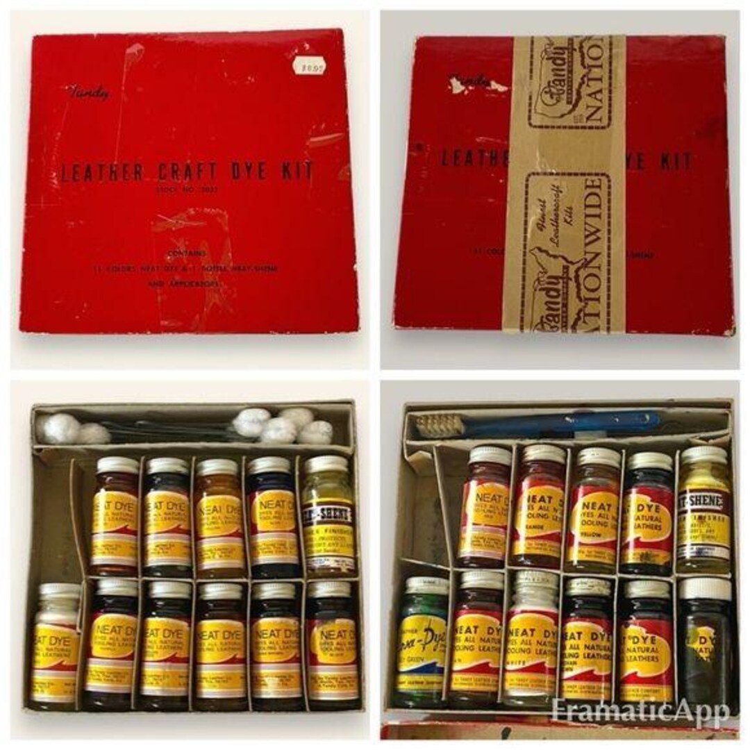 2 Vintage Tandy Leather Craft Dye Kit Kits 11 Colors + Neat Shene ...