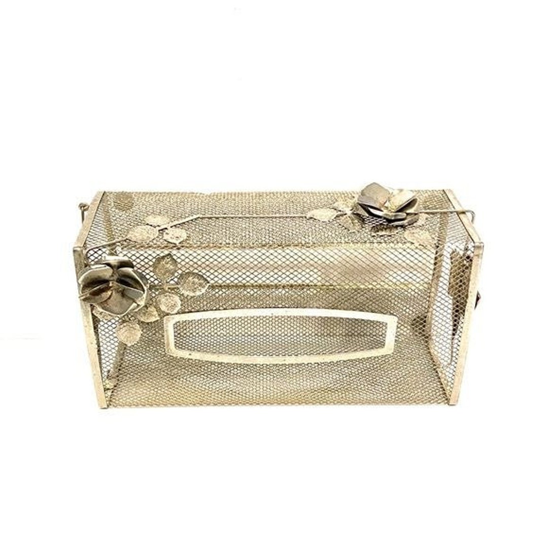 Vintage MCM Metal Mesh Tissue Box Cover W/ Roses - Etsy