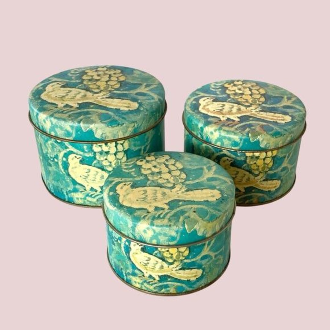 Vintage Bird Design Nesting Tin Canisters Set of 3 - Etsy