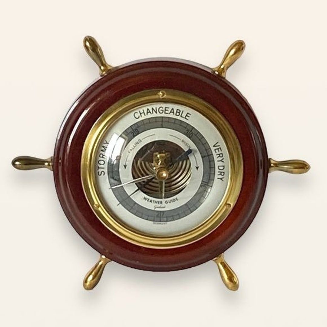 Vintage 1900-1920s Gischard Germany Wood Brass Barometer Nautical Wheel ...