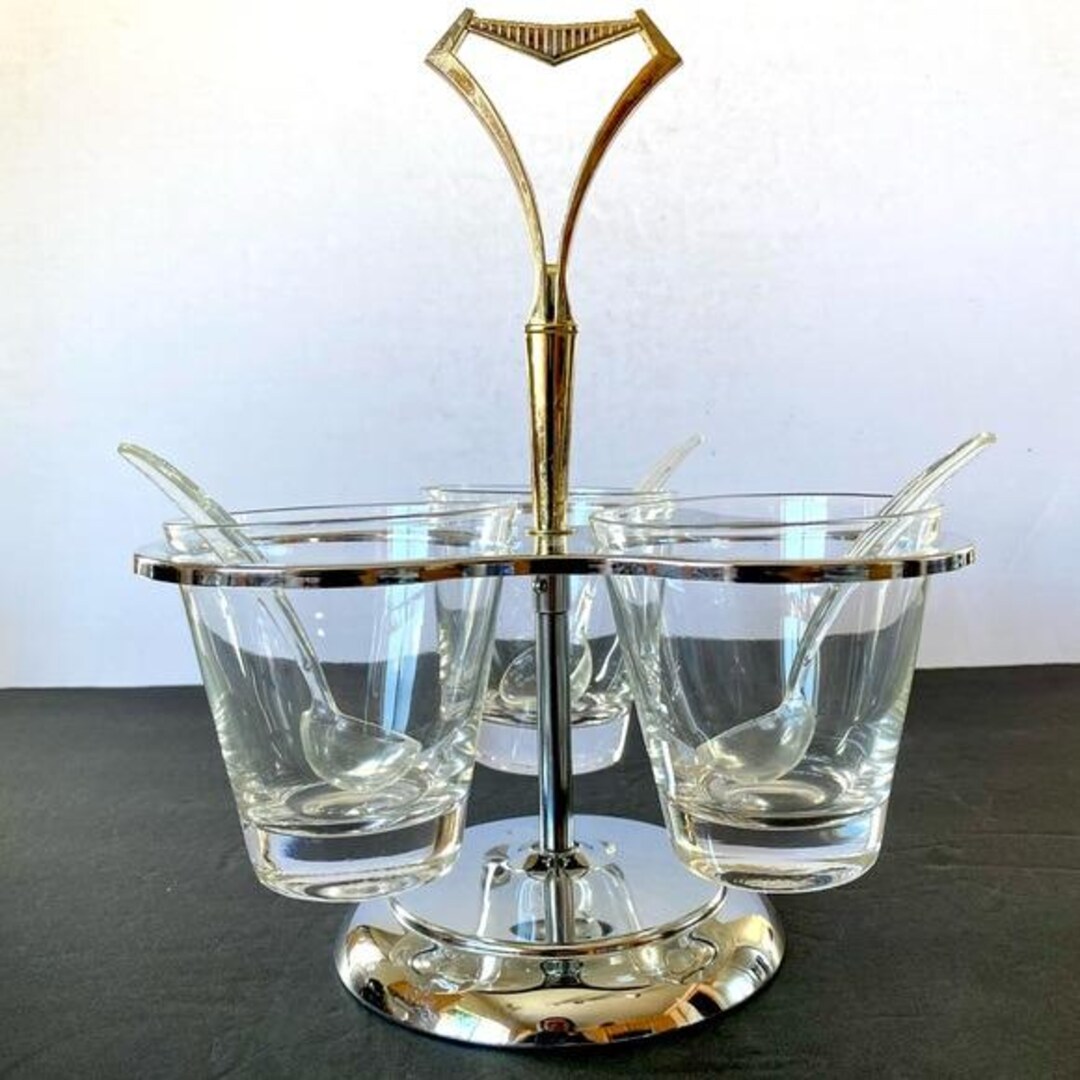 Vintage Mid Century Kromex Silver Condiment Server Set Lazy Susan 3 ...