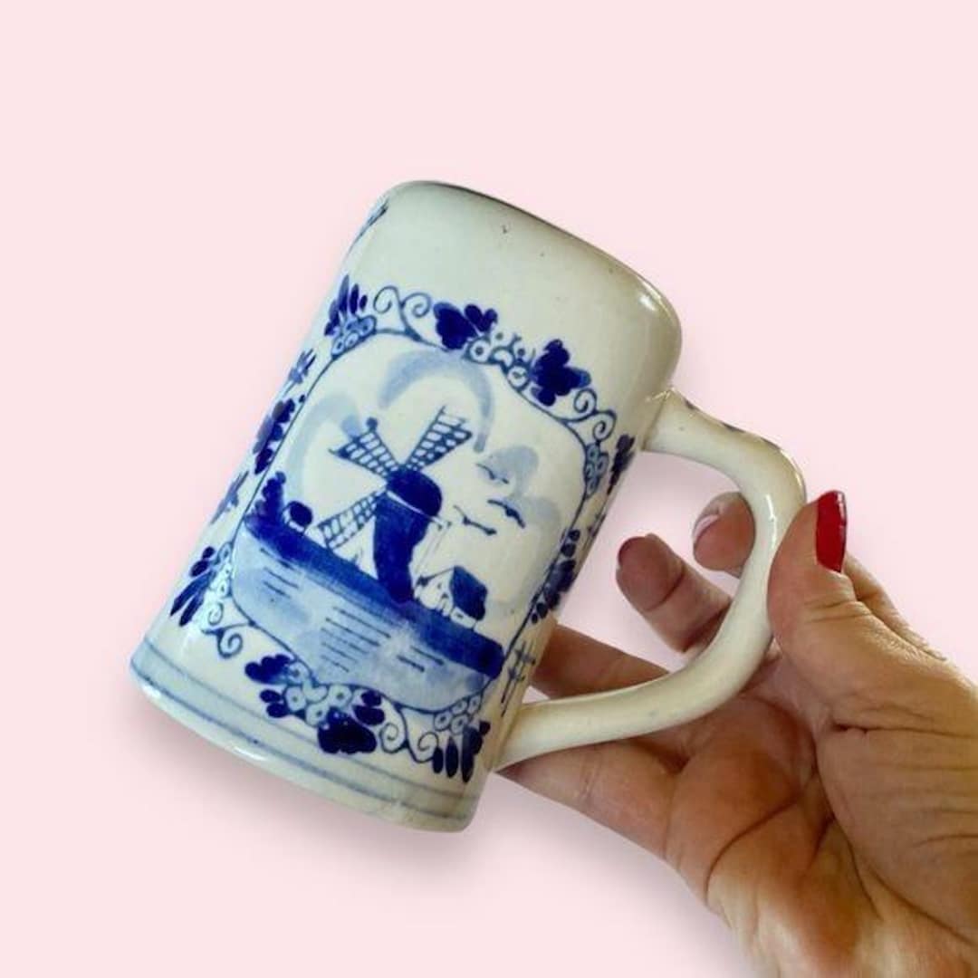 Vintage Delft Blue Holland Mug Dutch Windmill Blue & White Floral - Etsy