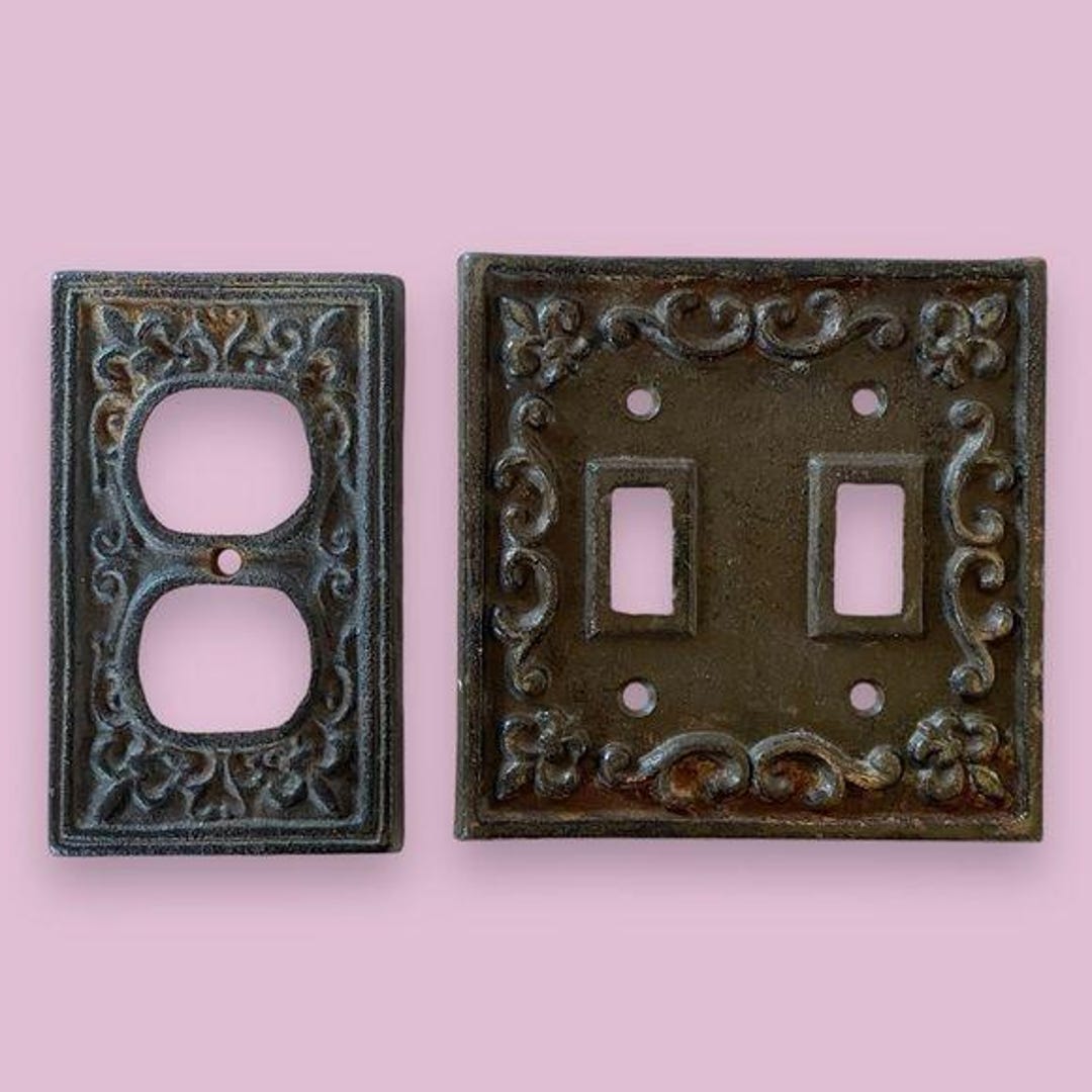Vintage Cast Iron Double Switch Plate and Outlet Cover Plate Set of 2 ...
