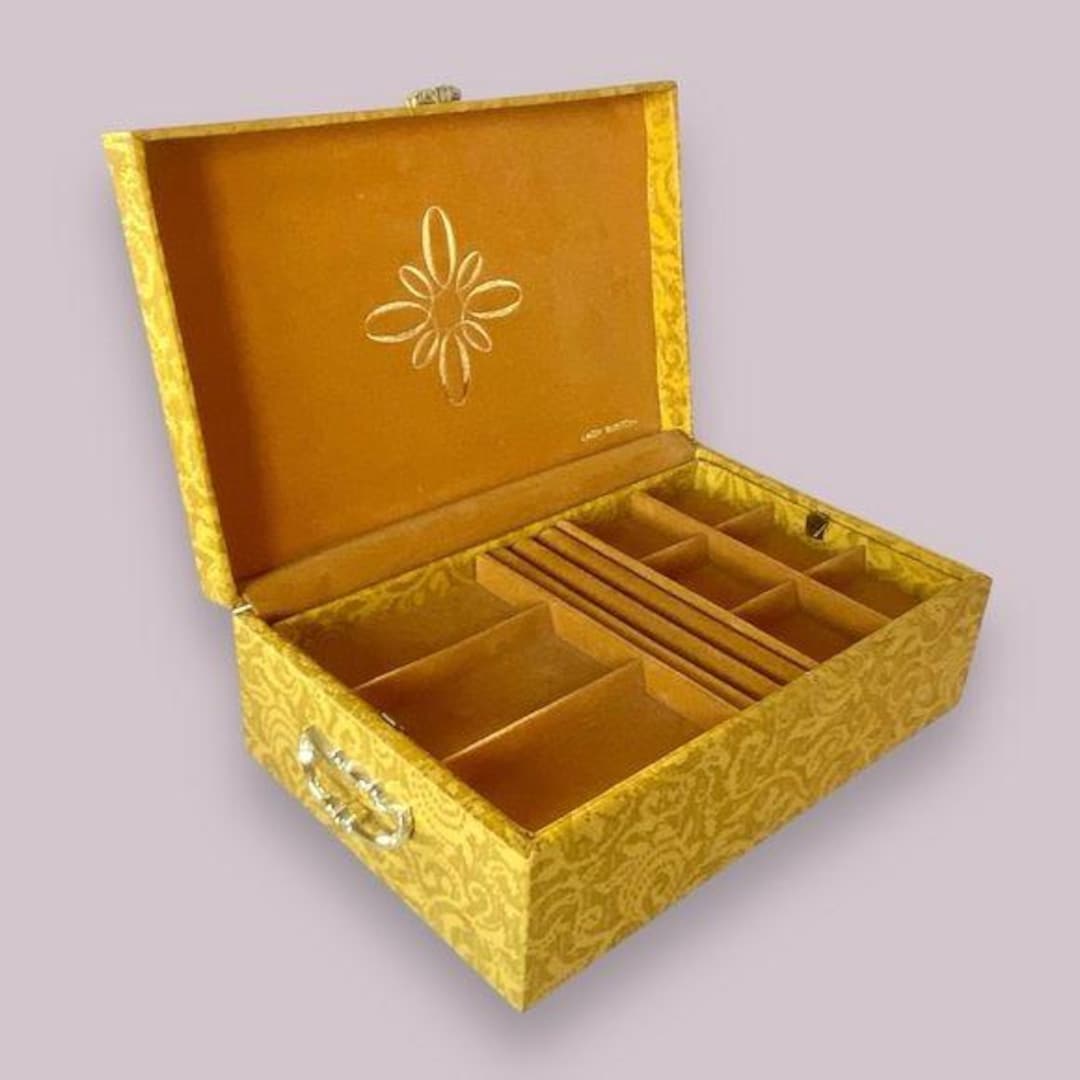 Vintage Lady Buxton Golden Floral Brocade Jewelry Box Gold Velvet Lined ...