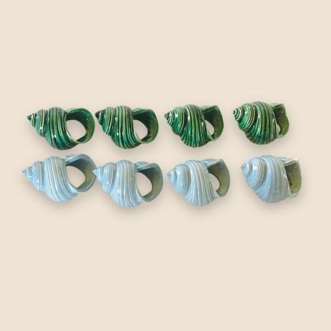 Set of 8 Ceramic Shell Napkin Rings - Green and Blue Small Chips - Etsy