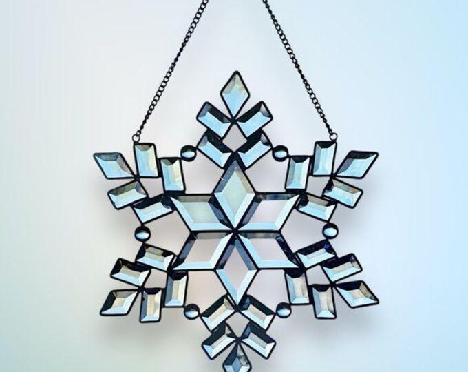 14” Large Bevelled Art Glass Snowflake in Box Christmas Winter Holiday ...