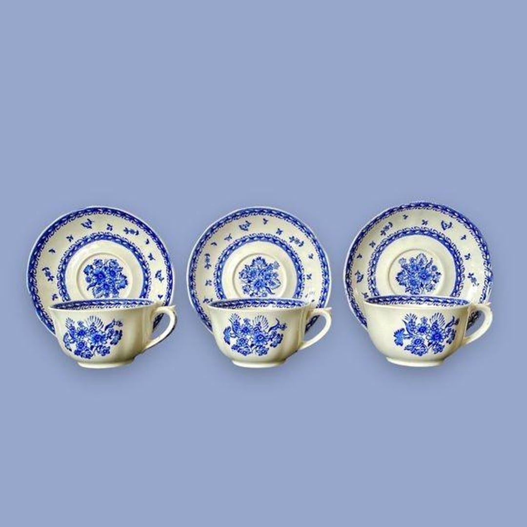 Vintage Arabia Finland Finn Flower Blue Pattern Set of 3 Cups & Saucers ...