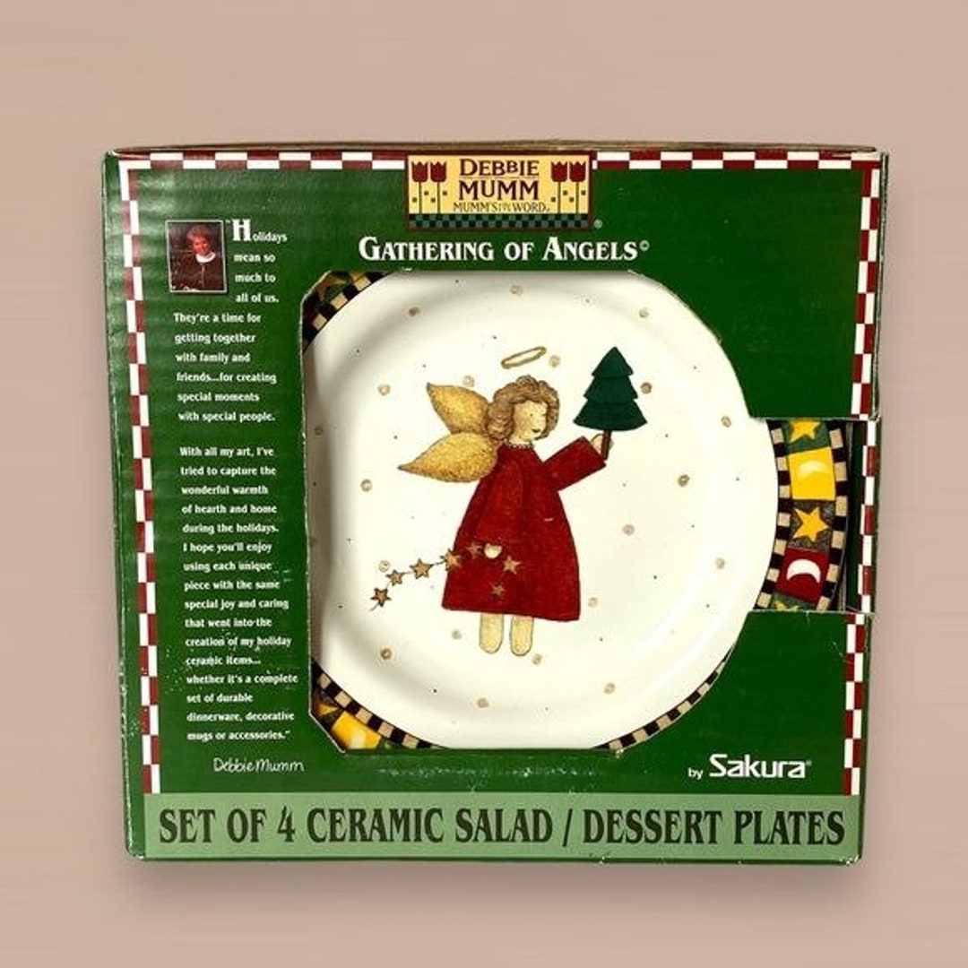 NOS Vintage Debbie Mumm Sakura Set of 4 Christmas Gathering of Angels 8 ...