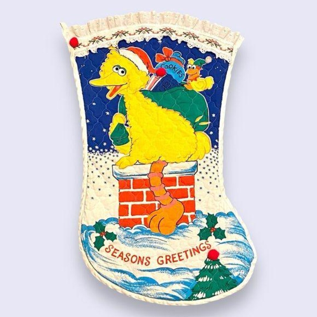 Vintage Jumbo Sesame Street Big Bird Christmas Stocking HUGE 31.5x18 ...