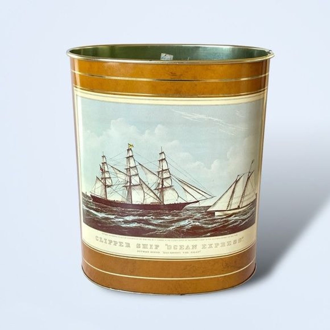 Vintage Metal Clipper Ship Ocean Express Nautical Trash Bin Waste ...