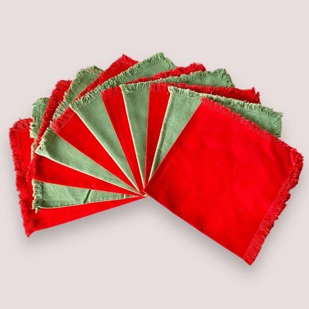 Set of 11 Red & Green Frayed Edge 17.5” Christmas Napkins - Etsy