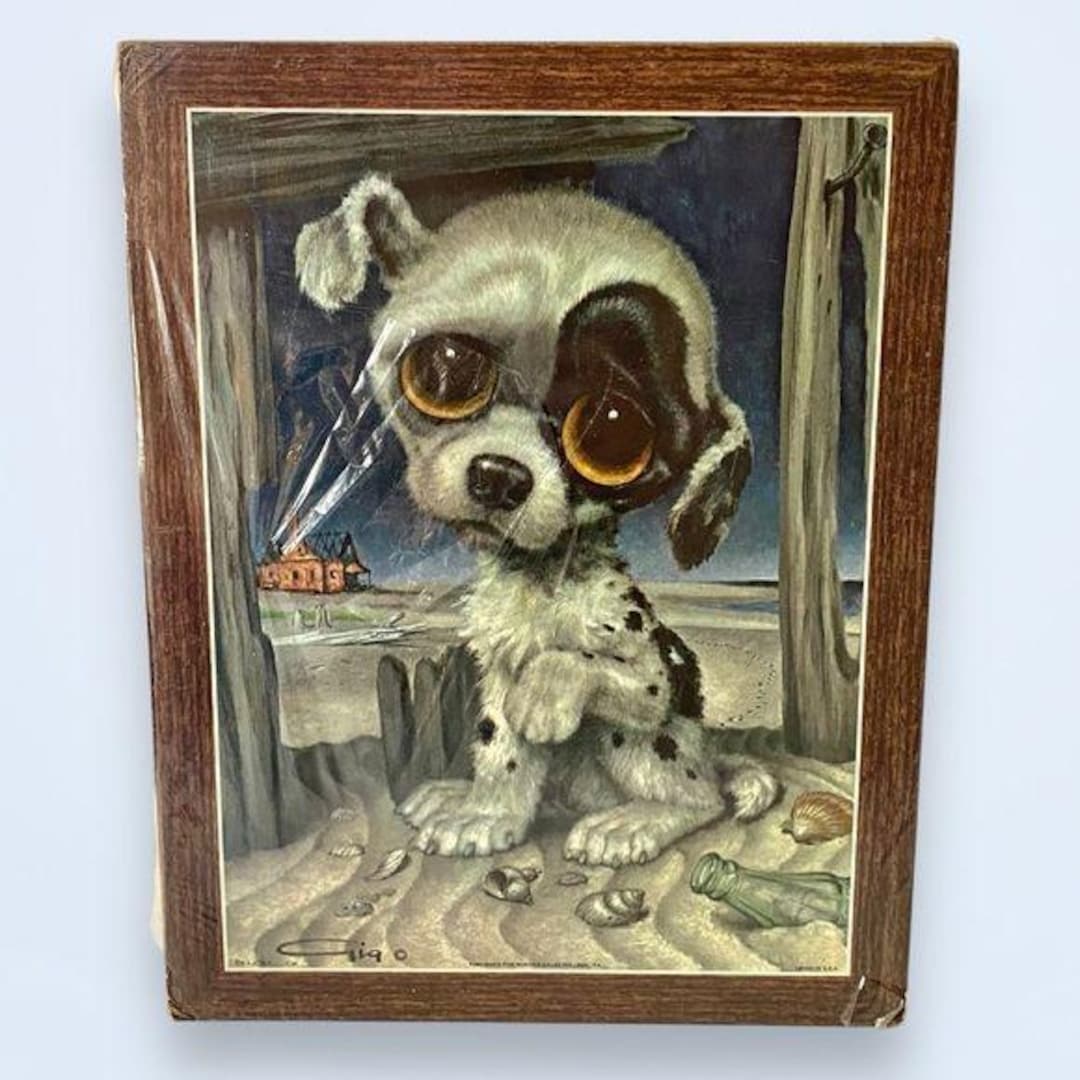 NEW 1960s Gig Litho on Board Sad Lost Pity Puppy Wall Hanging Made in ...
