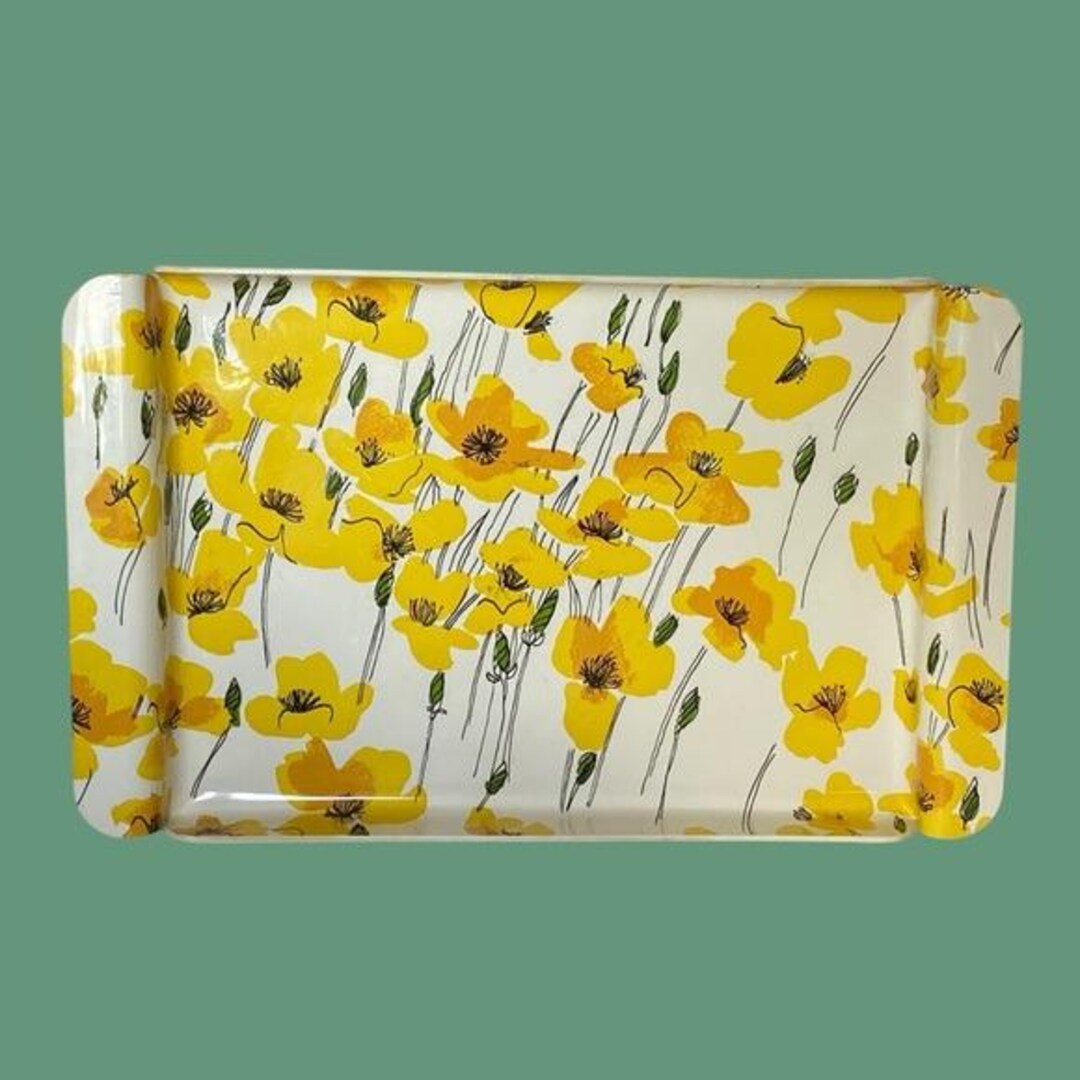 Vintage Match Mates Floral Serving Tray Plastic Yellow Green Flowers ...